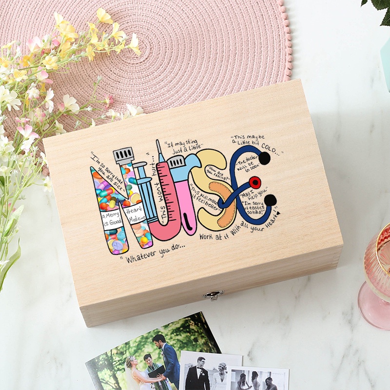 Nurse Print Personalized Wooden Keepsake Box Personalised Memory Box ...