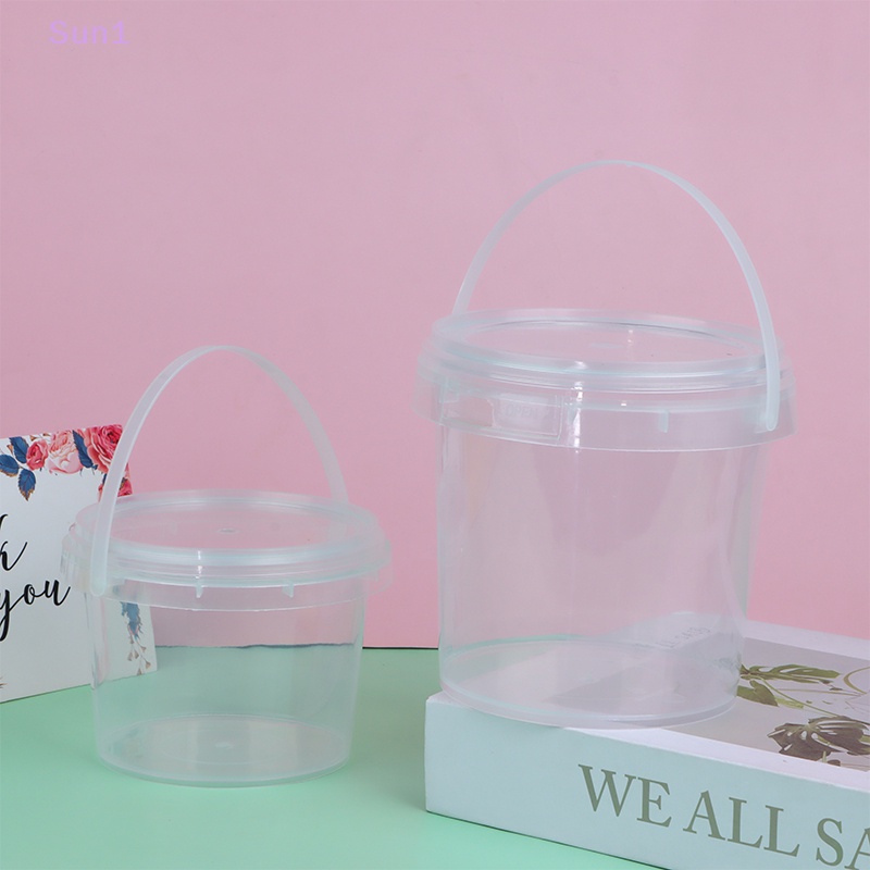 Sun1> 500/1000ML Transparent Plastic Bucket with Lid and handle Food ...