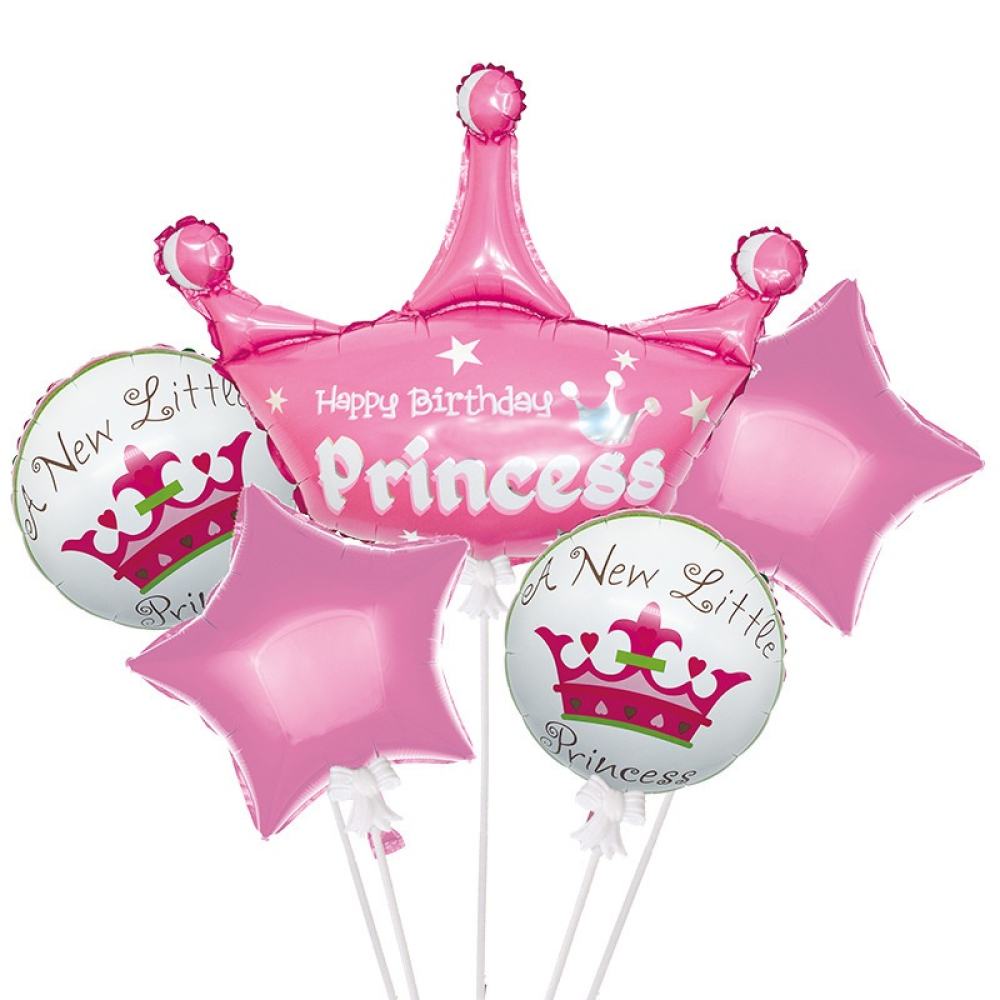 5pcs Balloons Set Baby Shower Prince Princess Blue Pink Crown Balloons ...