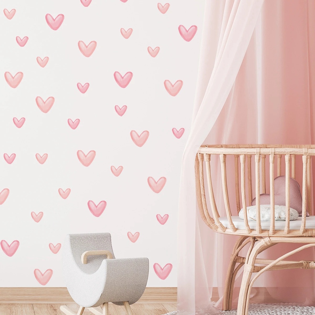 Children Bedroom Pink Love Wall Decor Sticker / 6Pcs Cute Pink Heart ...