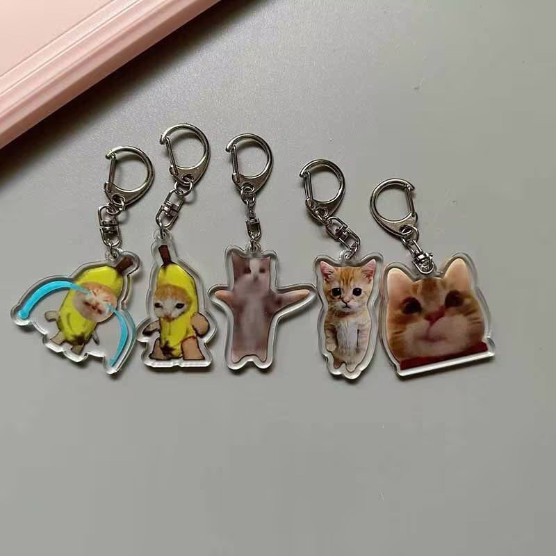 Funny Keychain Banana Cat Acrylic Creative Key Chain Bag Pendant ...