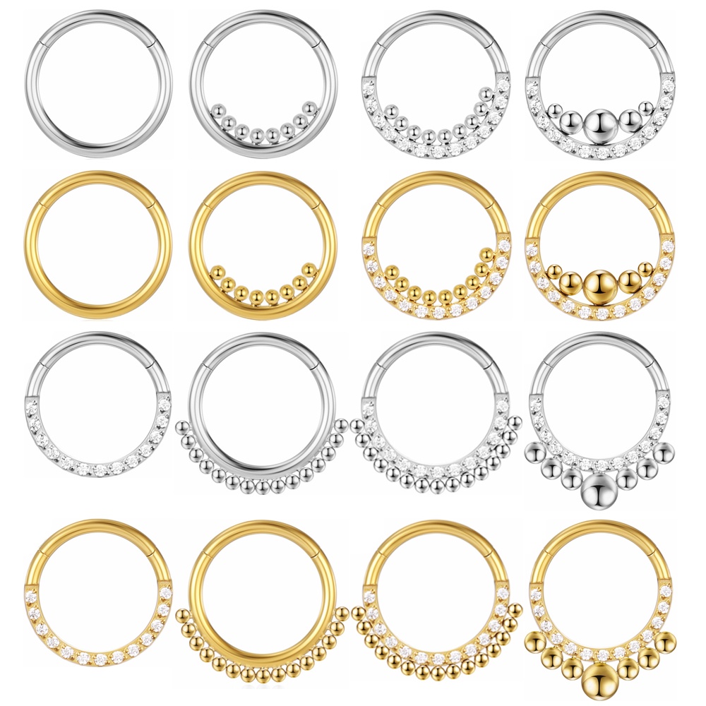 G23 Titanium Piercing Hinged bead Hoops CZ Stone Nose Rings Seamless ...