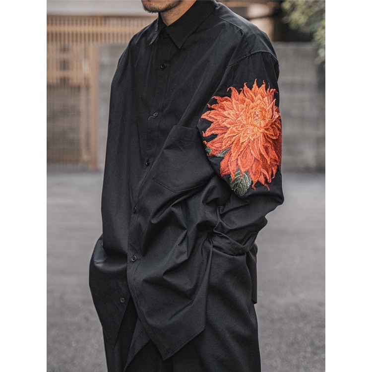 X Men Yohji Yamamoto Red Dahlia Shirt Embroidered Floral Yohji Dark Men Women Same Style Loose