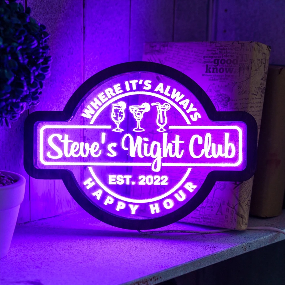 Personalized Night Club Neon Sign for Party Gathering Happy Hour Wall ...