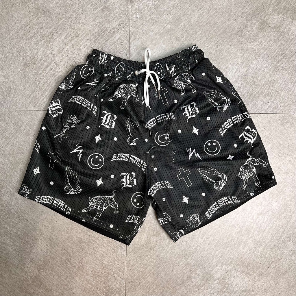 Ready Stock BLESSED SUPPLY CO. PRAY BLACK WHITE SUBLI MESH SHORTS ...