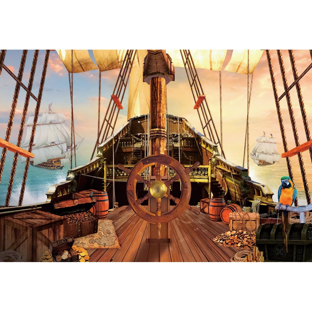 Retro Pirate Ship Birthday Photography Backdrops Photocall Treasure Map ...