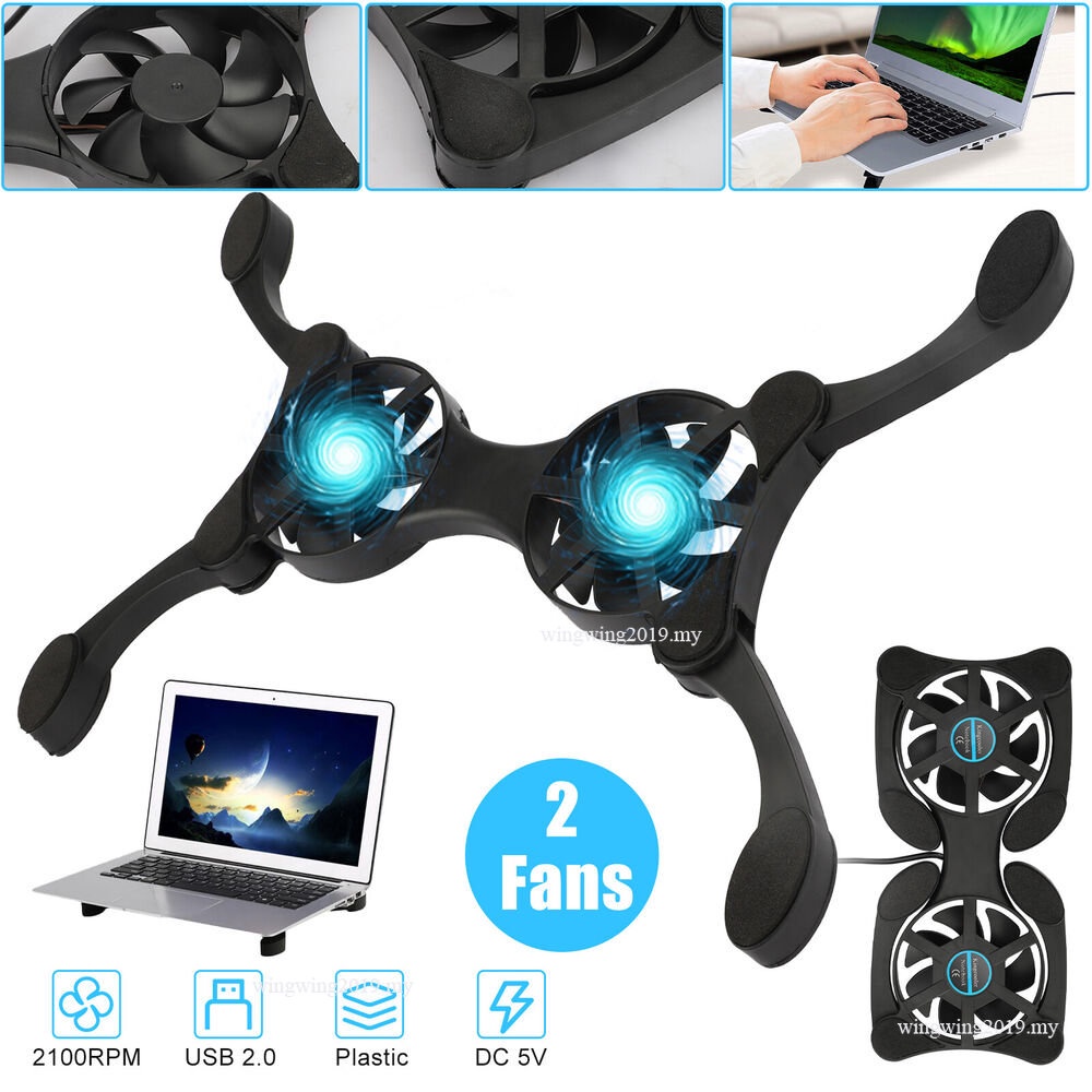 USB Dual Cooling Fan Pad Foldable Slim Fans Cooler Stand for Laptop PC ...