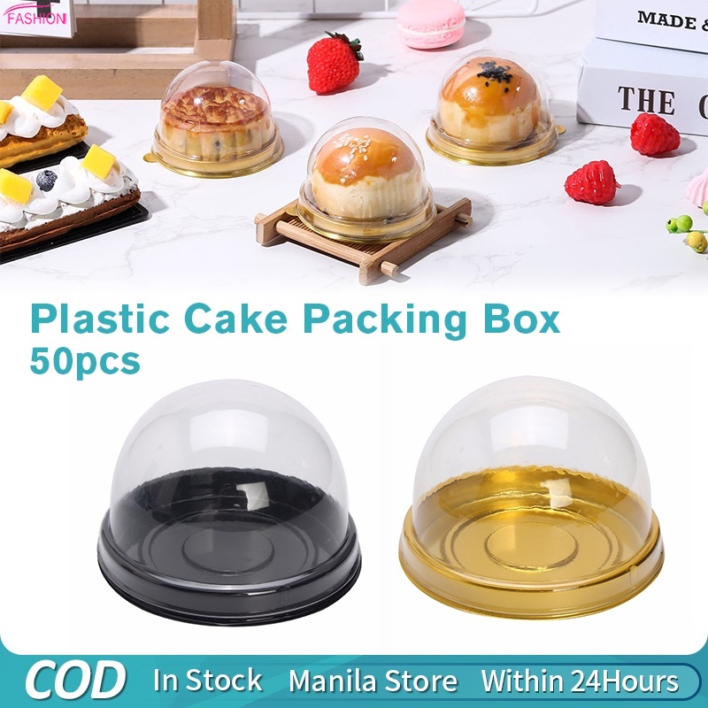 50 Set Clear Plastic Cake Box, Round Plastic Cupcake Holders Egg-Yolk ...