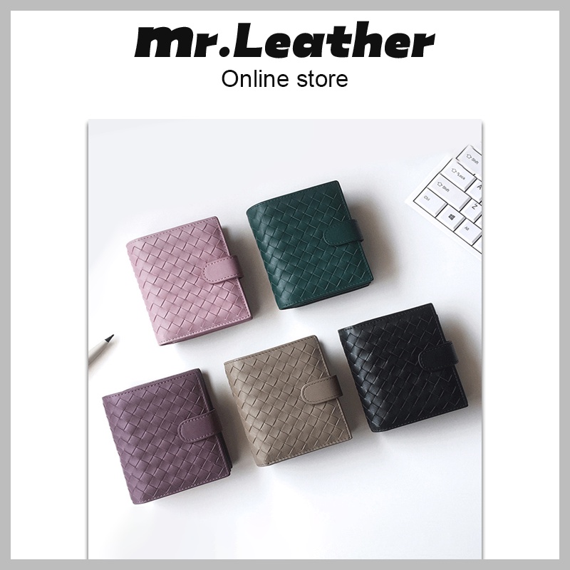 【MR.LEATHER】Women's Leather Purse Sheepskin Woven Short Wallet Women's ...