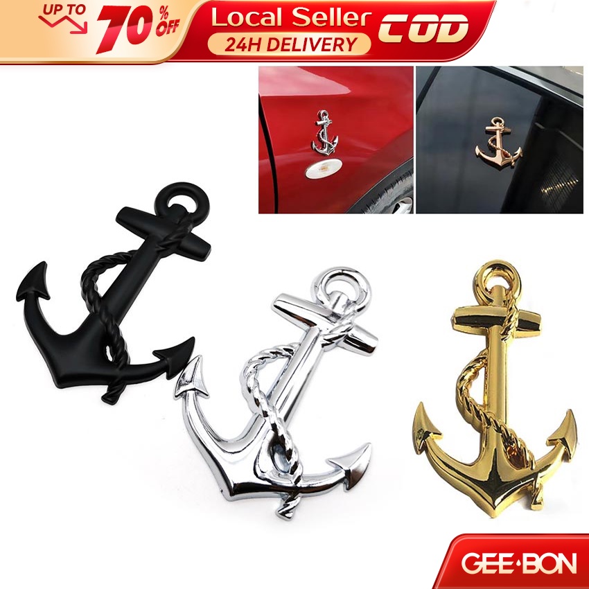GEEBON 3D Metal Car Stickers Boat Anchor Hooks Navy Emblem Grill Cross ...