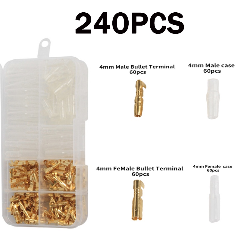 240pcs 4mm Crimp Bullet Wire Connectors Pins Male Female Socket Car ...