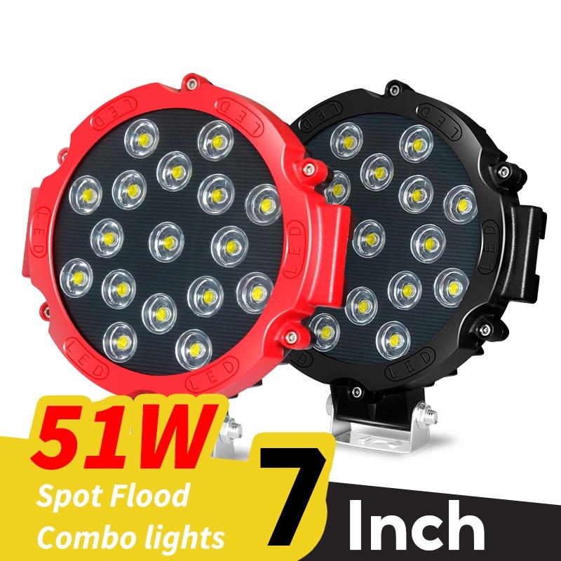 7 Inch Led Work Bar Light 12v 24v 51w Off road Round Spot Driving Lamp ...