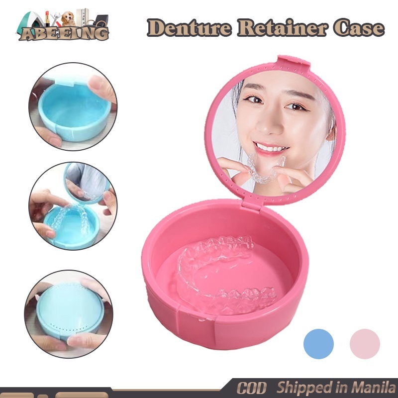 Plastic Tooth Container Denture Box Denture Retainer Case With Mirror ...