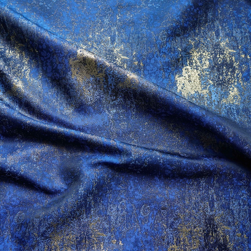 Gilt ink jacquard fabric classic dark blue woven fabric retro cloth for ...