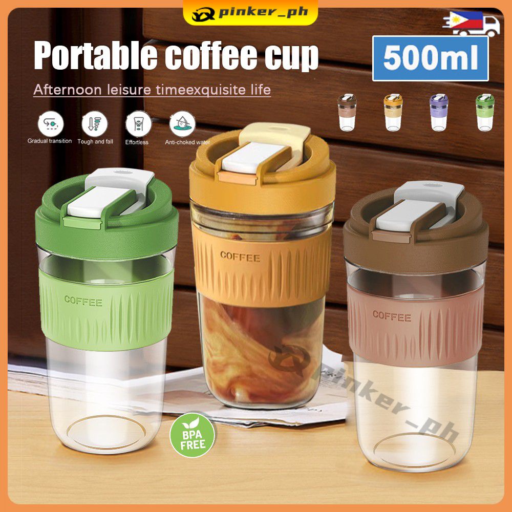 550ML Glass Cup with Straw Cover for Coffee Water Bottle Tumbler Dual ...