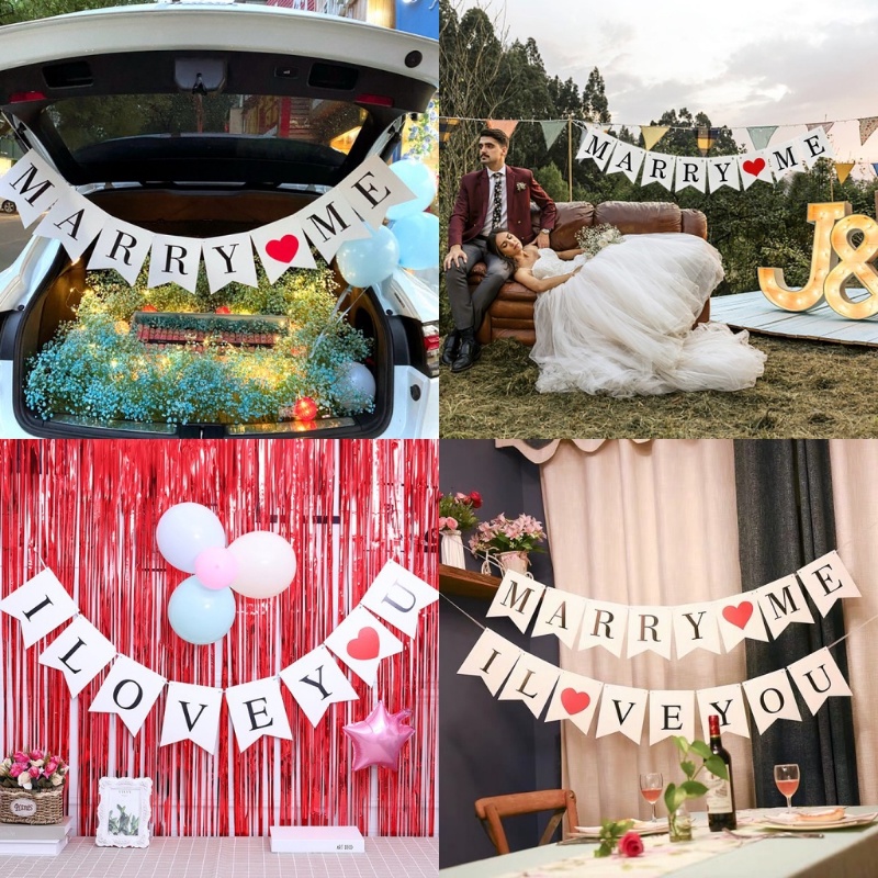 Just Married Wedding Banner Bunting Marry Me Photo Booth Prop Wedding ...