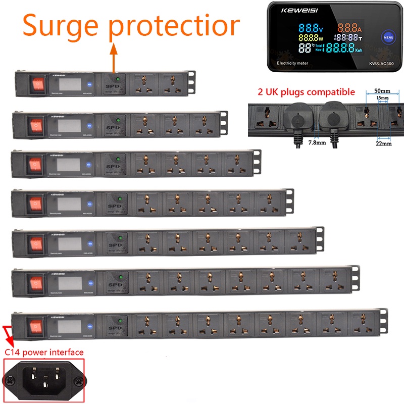 Multifunctional digital display meter PDU16A distribution unit with large spacing and surge ...
