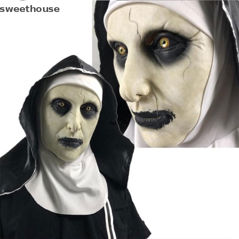 Sweethouse The Horror Scary Nun Latex Mask w/Headscarf Valak Cosplay ...