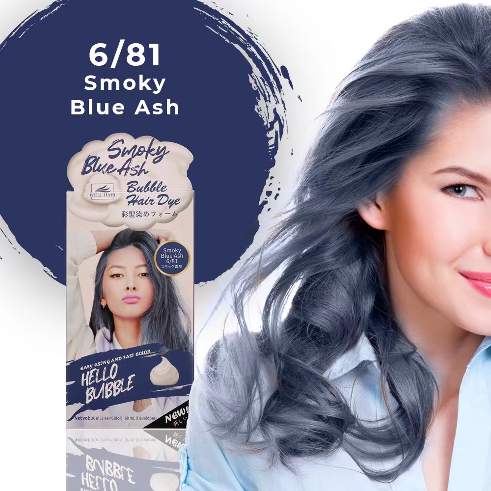 Well Hair Color Dye 60ml+30ml Bubble Dyed Pencil Ash Smoky Blue Ash ...