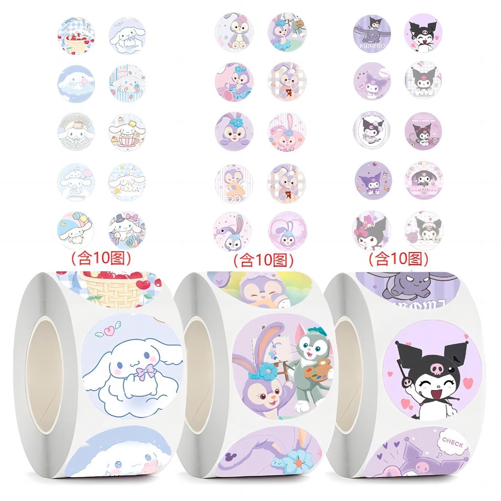 500 stickers / roll Japanese Sanrio Cinnamoroll Kuromi stickers Pom Pom ...