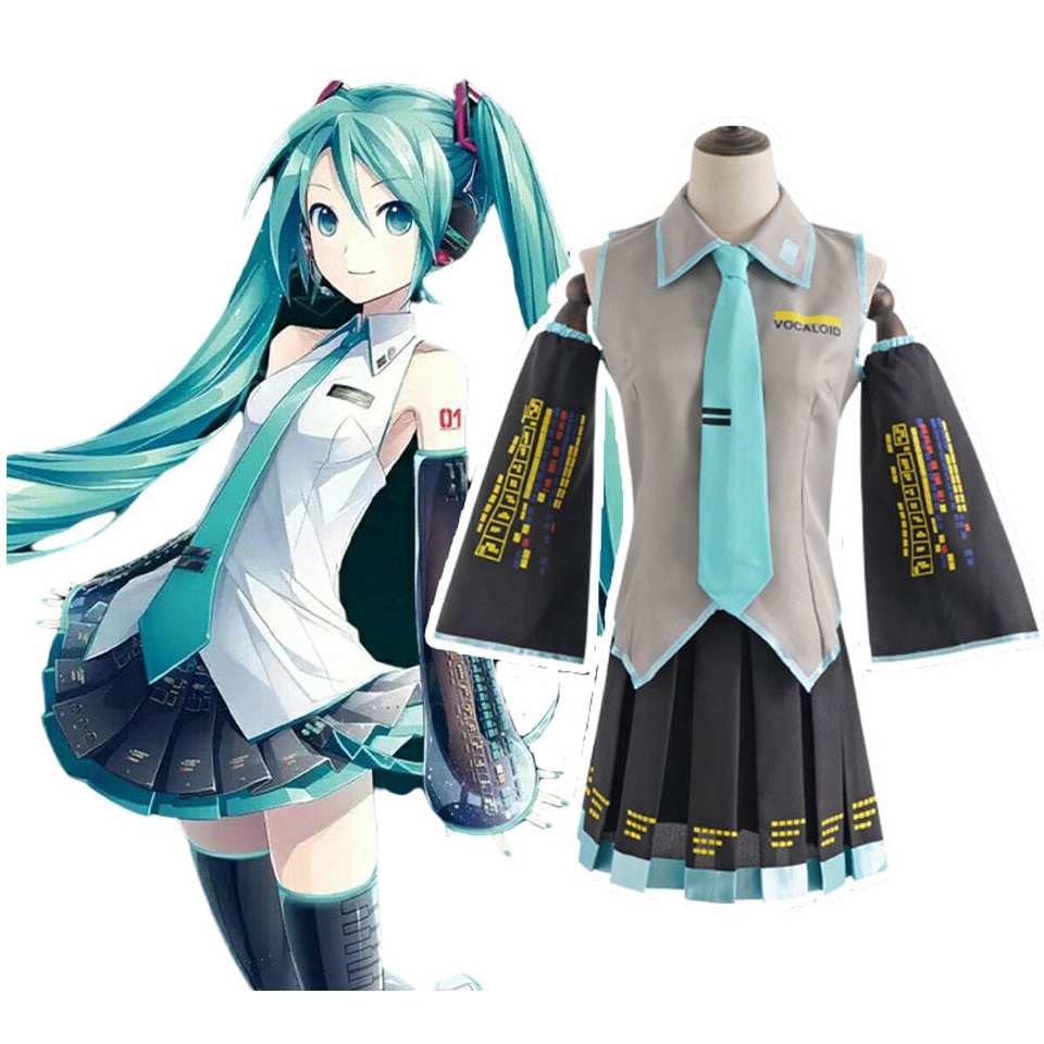 Vocaloid Miku Cosplay Wig Costume Japan Midi Dress Beginner Future Miku ...