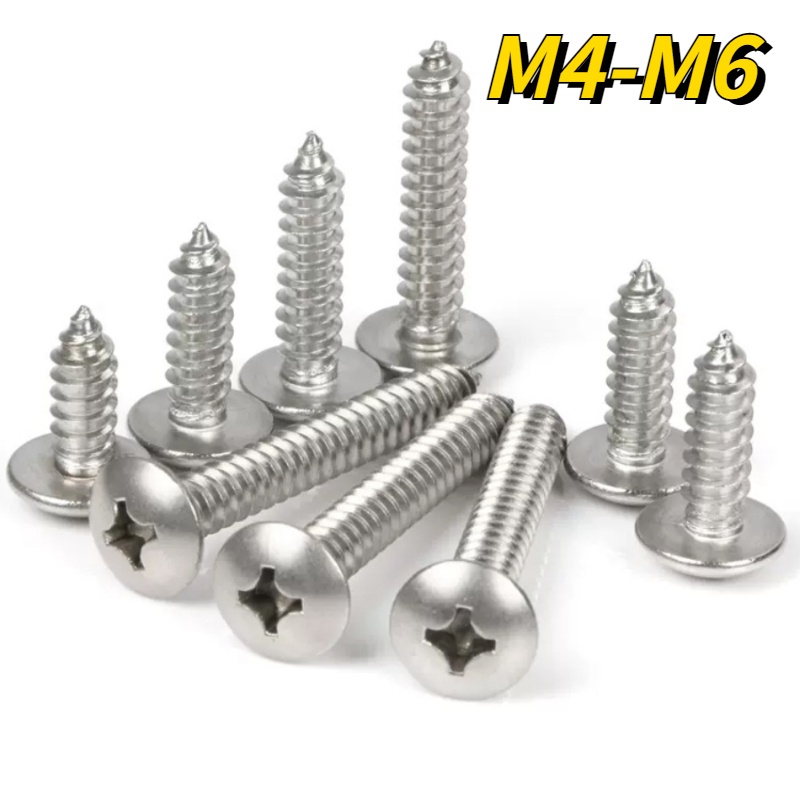 [XNY] Sus304 Stainless Steel Phillips Large Flat Head Self-Tapping Screw M4/M5/M6 Umbrella Head ...