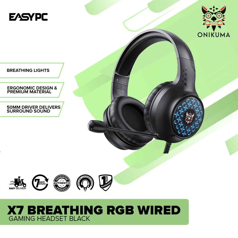 EasyPC| Onikuma X7 Wired Gaming Headset| Breathing RGB Black | Shopee ...