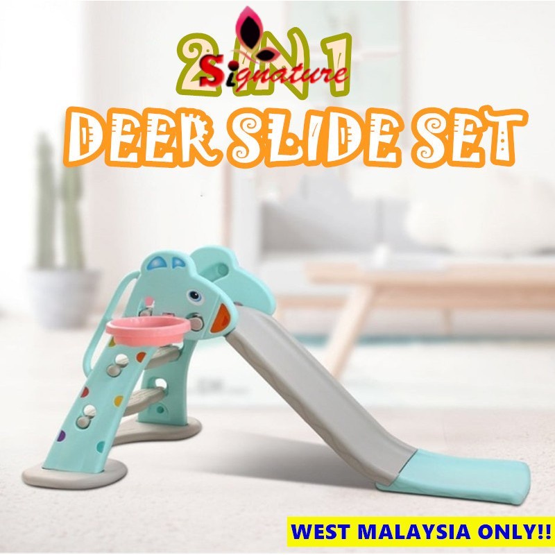 DEER 2 IN 1 Playground 130cm Extra Long Mini Slide With Basketball Hoop ...