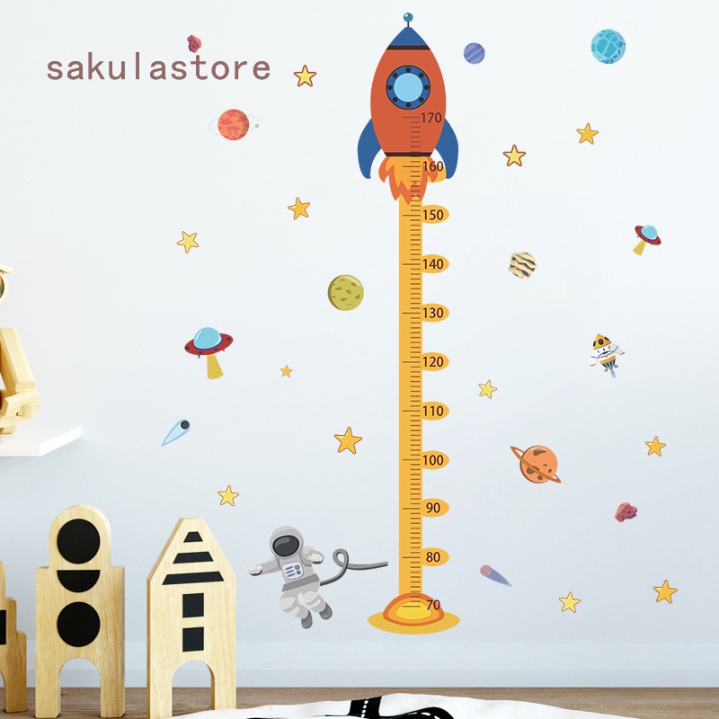 Self-adhesive Cartoon Space Rocket Height Measurement Wall Stickers ...