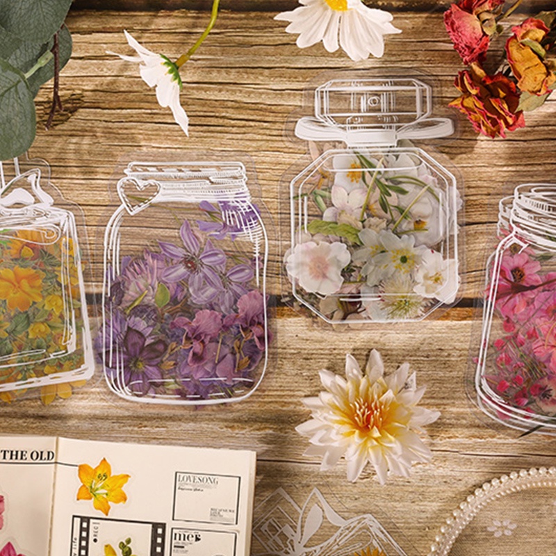 62 Pcs Beautiful Flowers Bottle Stickers Bottle Story Series Decoration ...