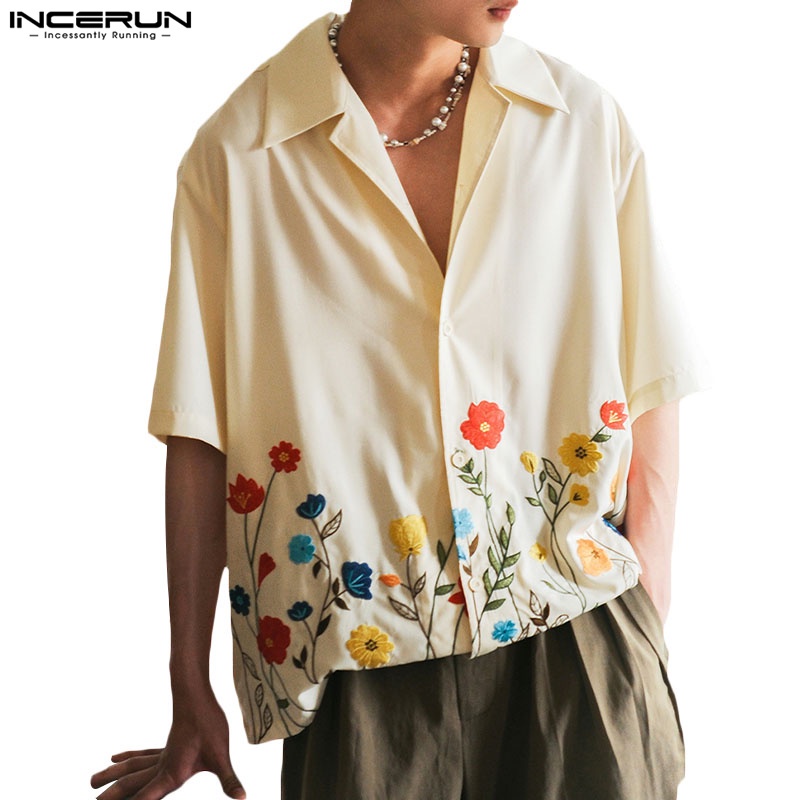 INCERUN men's niche design with colorful floral short sleeved shirt ...
