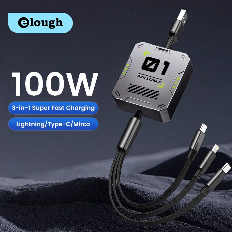 Elough 3 in 1 Retractable USB Cable 6A 100W For Mobile Phone Micro USB ...