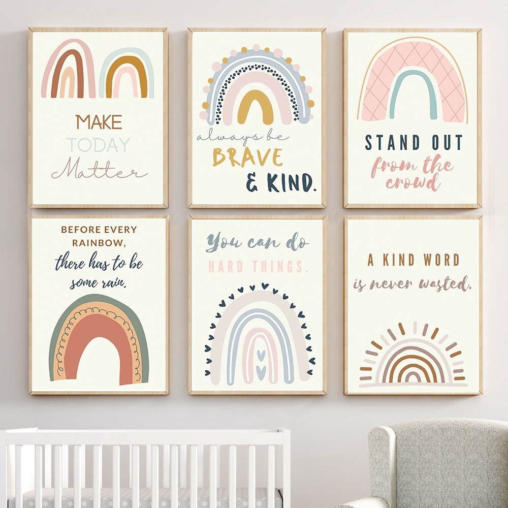 Boho Rainbow Learning Posters Wall Art Heart Quotes Canvas Painting ...