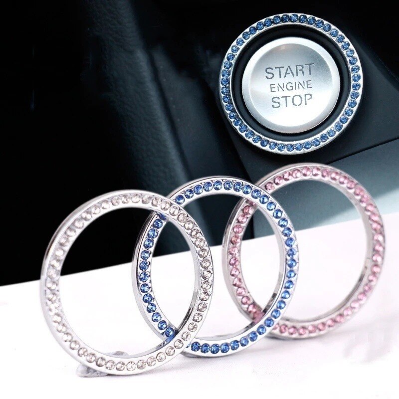 Bling Decoration Circle Cover Decal Car Ignition Diamond Sticker 3D ...