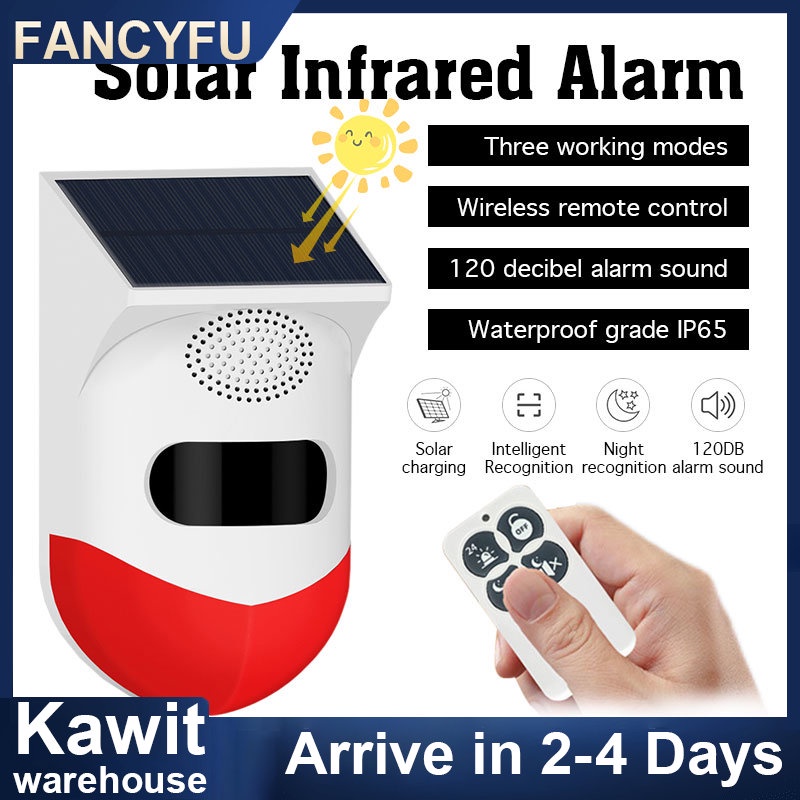 Solar Alarm Light Motion Sensor Detector Siren Strobe Alarm Outdoor ...