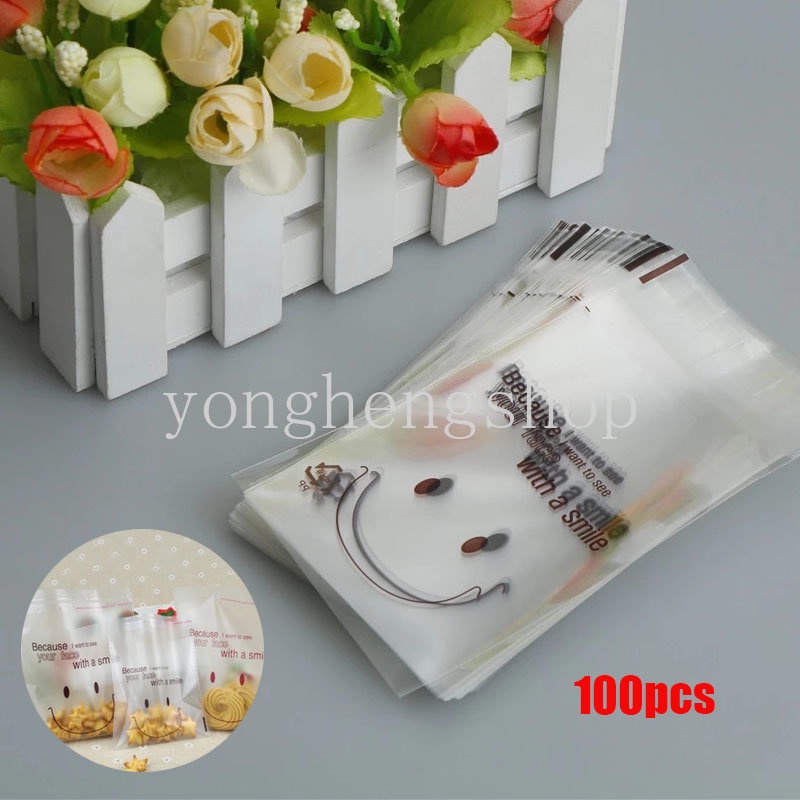 100pcs/set Smiley Face Candy Cookie Bags Frosted Self-adhesive Mooncake ...