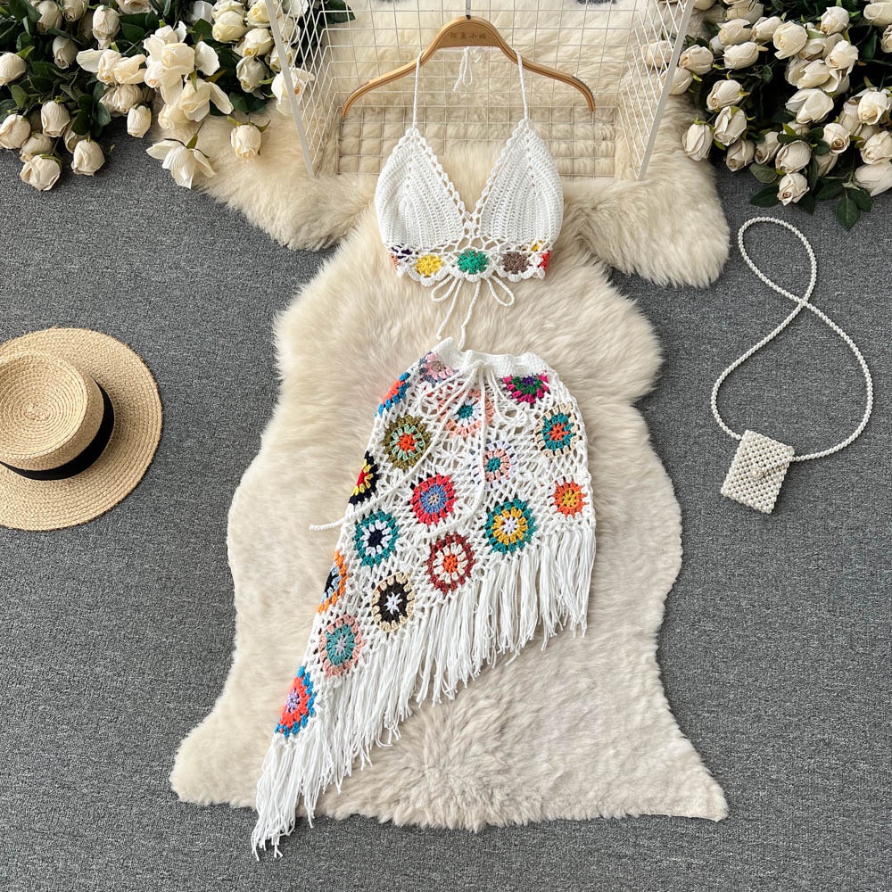 2025 Summer Bohemian Style Hand Crochet Hollow v-Neck Tube Top ...