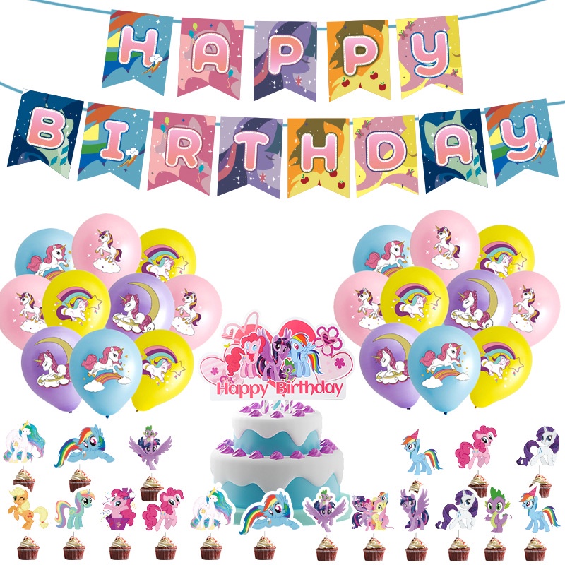 My little Pony Theme Pull Flag Banner Cake Topper Latex Balloons set ...