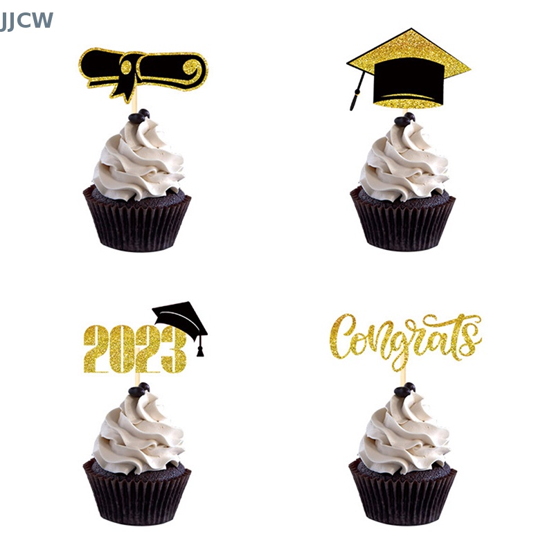 [JJCW] 16pcs Bachelor Cap Cupcake Topper Congrasts Grad Cake Toppers ...