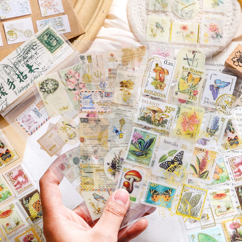 2 Pcs Post Stamp Stickers Vintage Postage Stamps Adhesive Paper Sticker ...