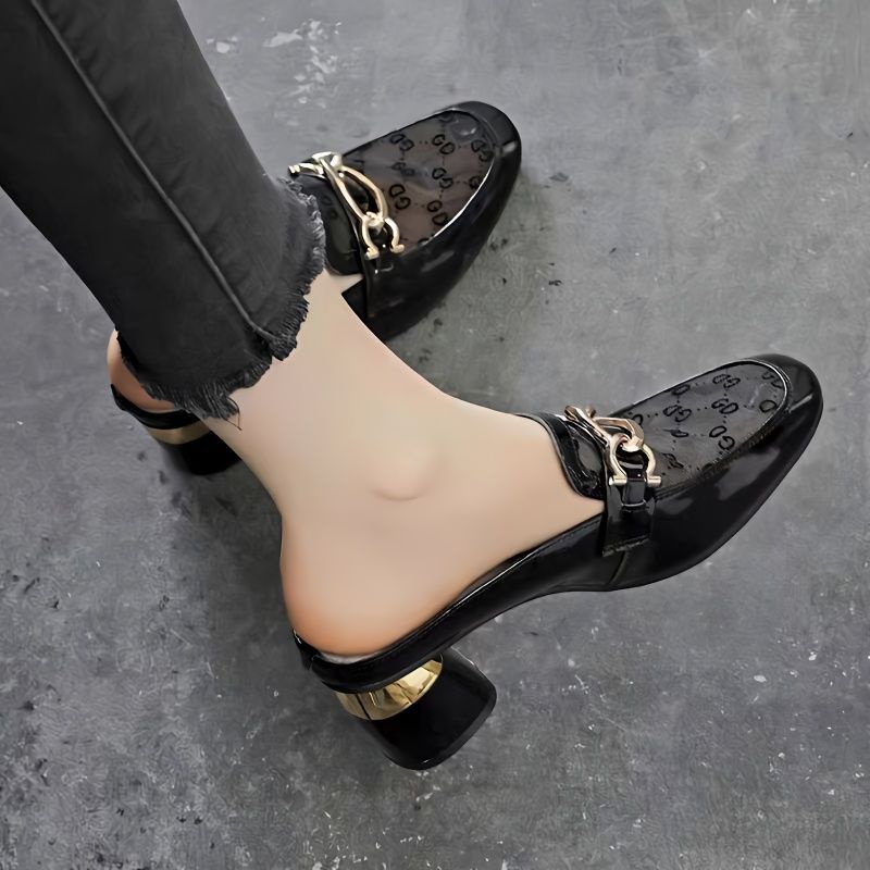 Slippers for Women Mesh Toe-Covered Gauze half shoes with heels for ...