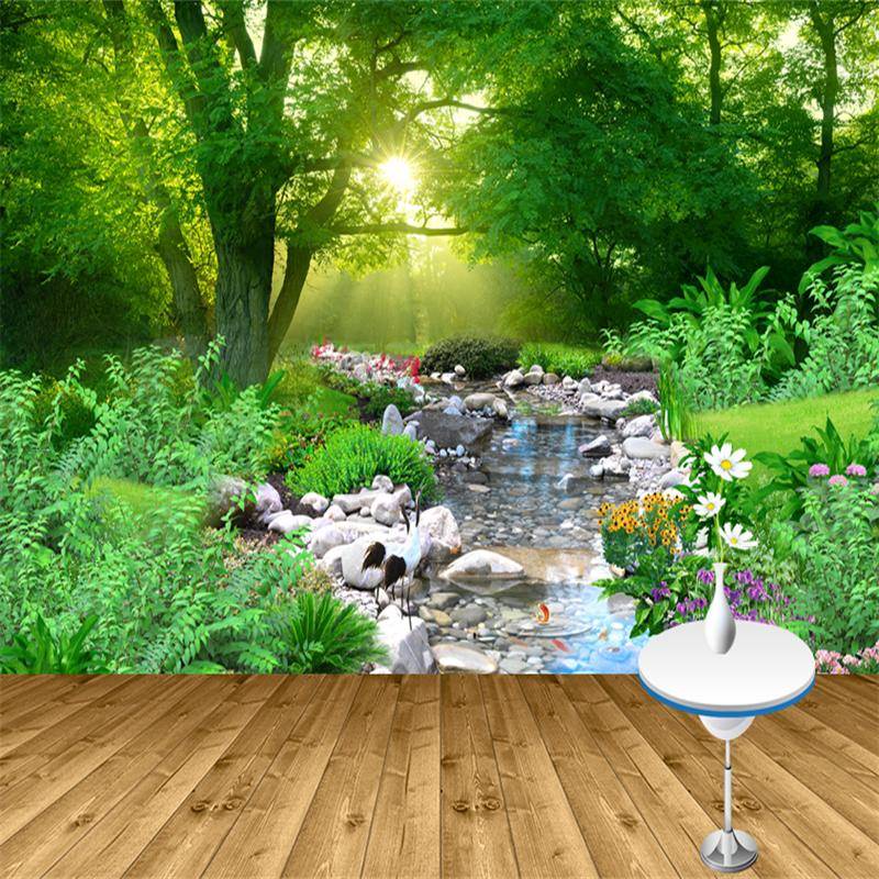 Custom 3D Stream Forest Landscape Mural Wallpapers For Bedroom Living ...