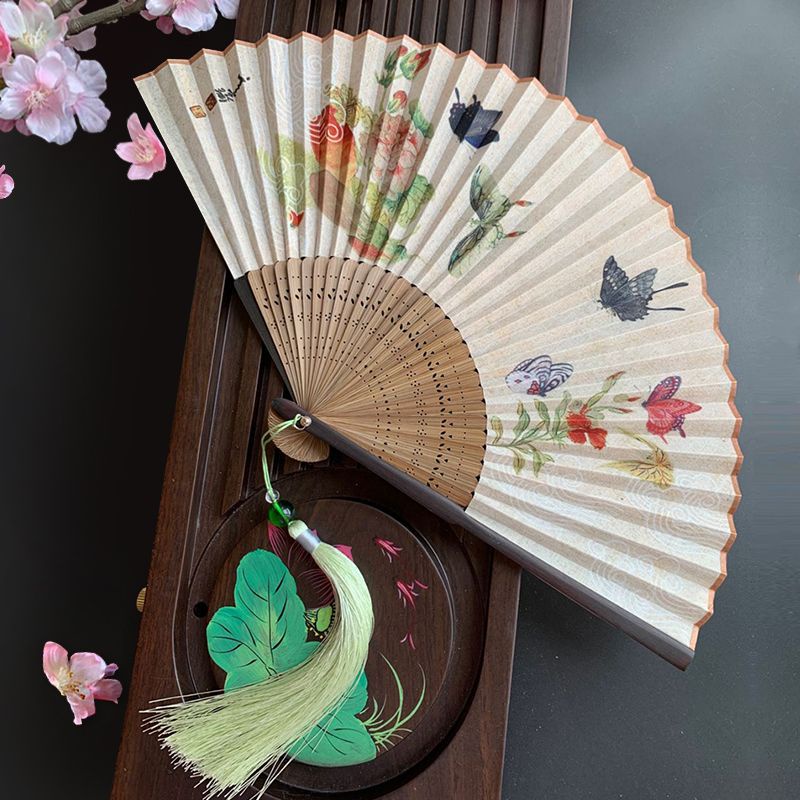Antique Folding Fan Retro Chinese Style Hanfu Fan Butterfly Cat Folding ...