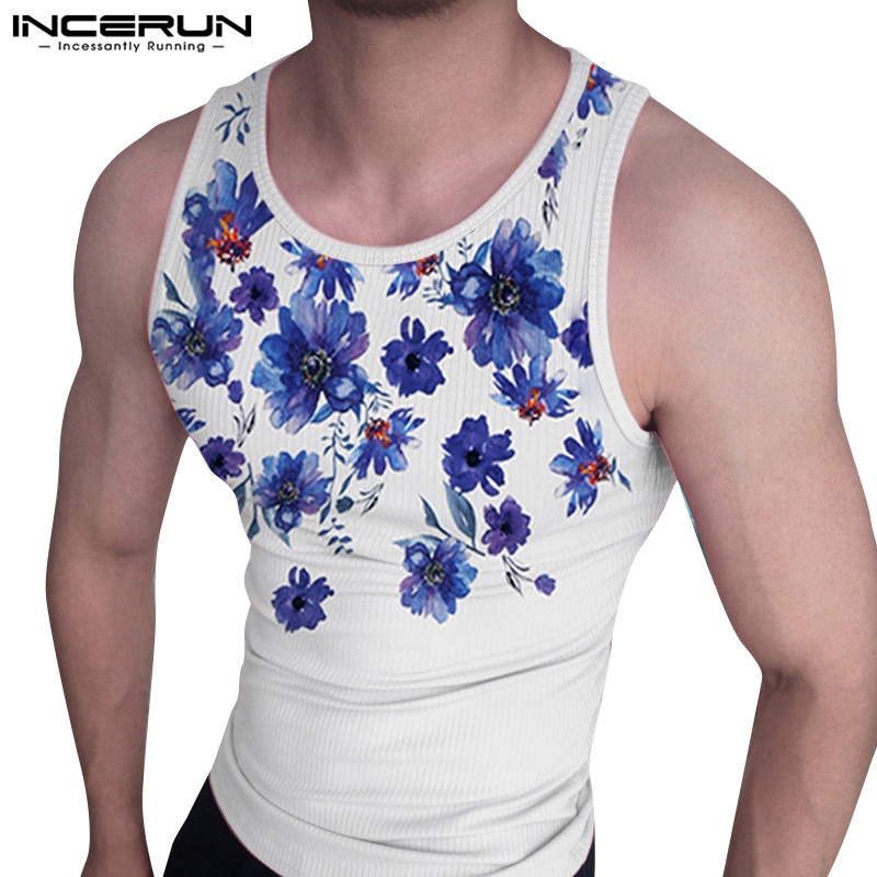 INCERUN Men's Fashion Flower Sleeveless Tank Top | Shopee Philippines