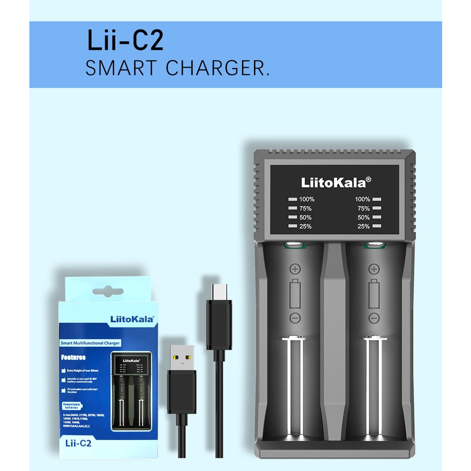 Liitokala Lii-C2 2A 2 Slot Smart Battery Charger 1.2V 3.7V 3.2V 3.85V ...