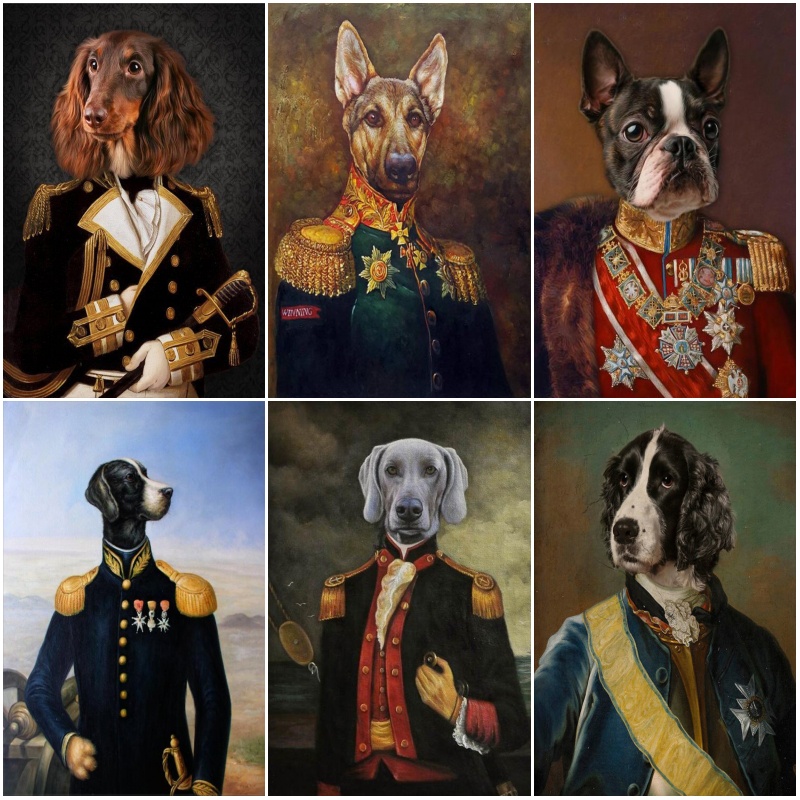 Cartoon Classical Pet Dog Wall Art Canvas Painting Restoring Animal ...