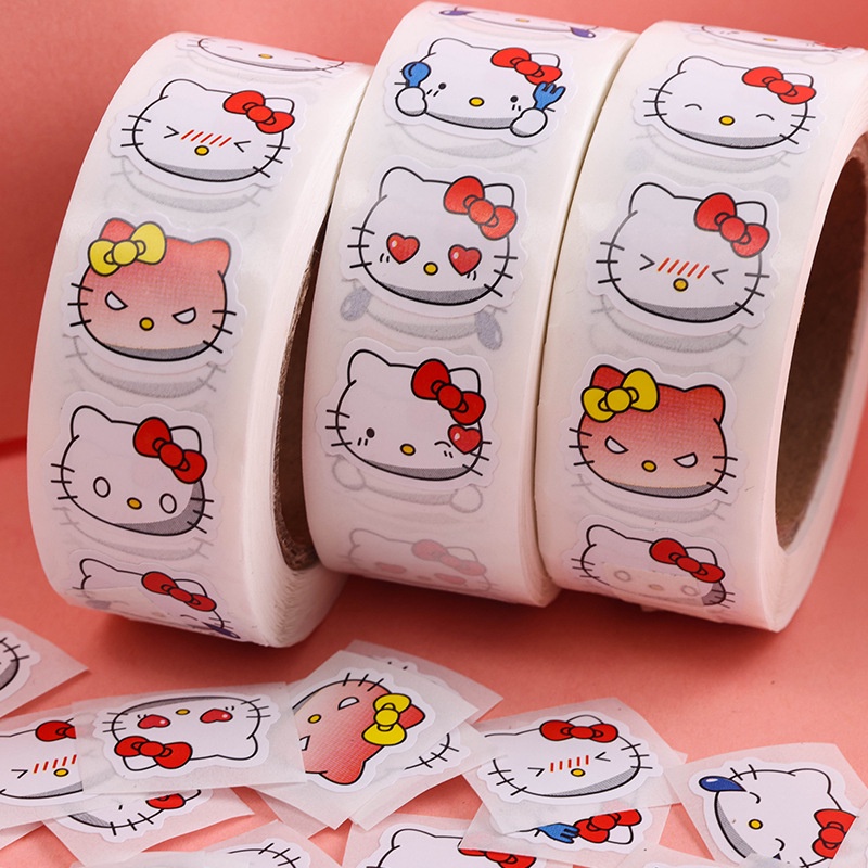 500pcs/roll Round cartoon Sticker Labels Roll Reward kitty Cartoon ...