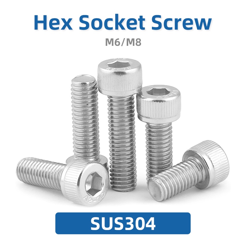 5Pcs 304 Stainless Steel Hex Bolt M6 M8 Hexagon Socket Cap Head Screw ...