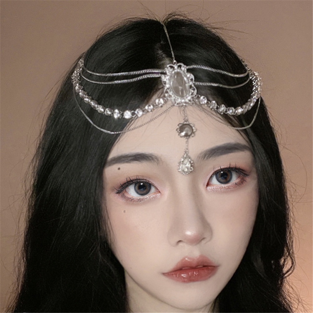 Bridal Head Chain Rhinestone Forehead Headband Boho Crystal Hair Bride ...