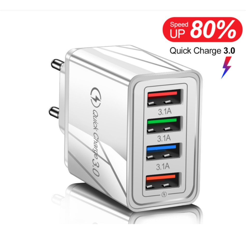4 Ports USB Charger Fast Charging Travel Charger US Plug Adapter Fast ...